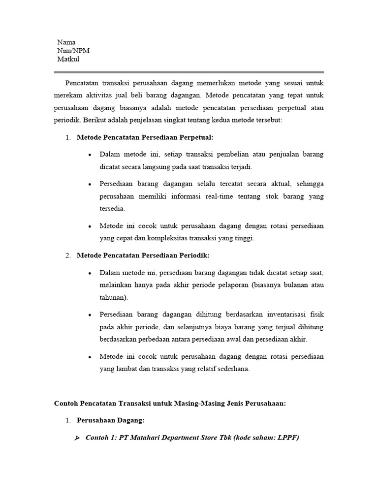Metode Pencatatan | PDF