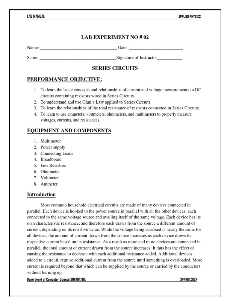Lab 02 series DC circuits | PDF | Series And Parallel Circuits | Voltage
