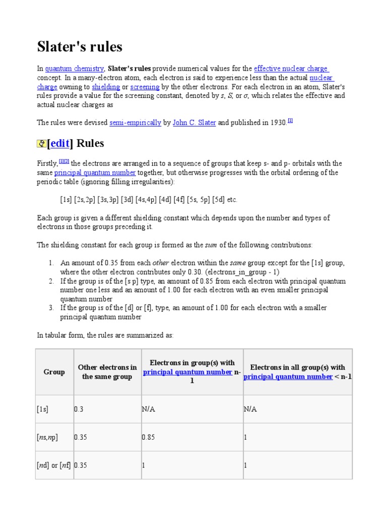 Slater Rules | PDF | Atomic Orbital | Electron Configuration