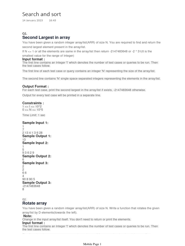 Interview Search and Sort | PDF | Algorithms And Data Structures | Computer Programming