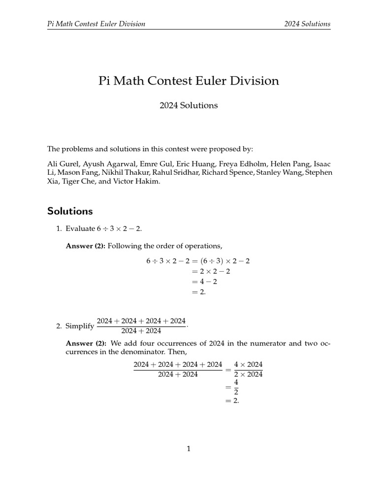 2024 PiMC Euler Division Solutions | Download Free PDF | Numbers | Length