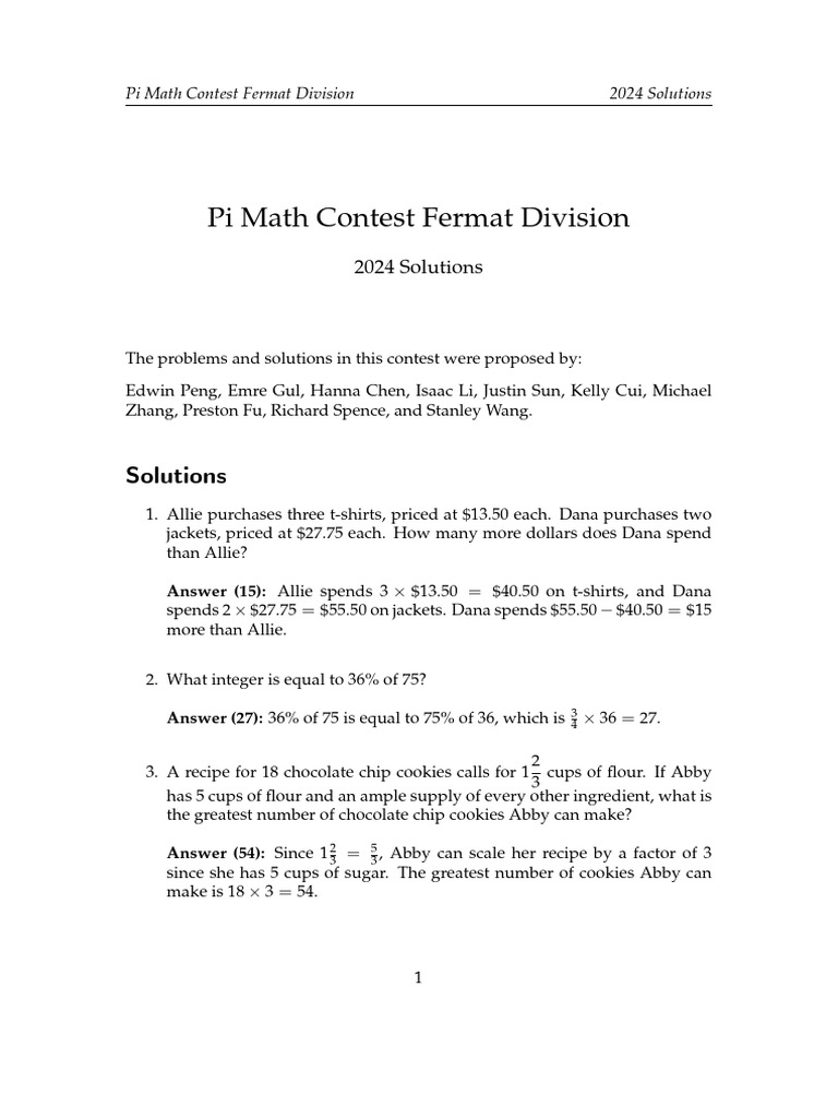 2024 PiMC Fermat Division Solutions | PDF | Mathematics | Discrete Mathematics