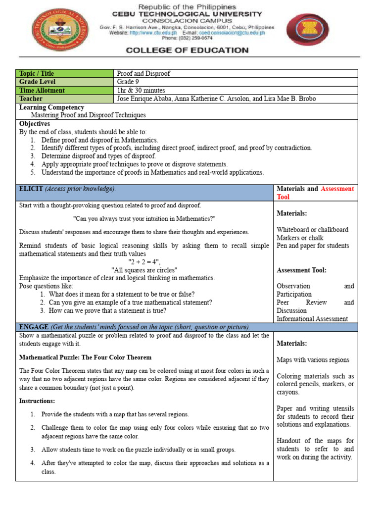 7e's Lesson-Plan-Introduction | PDF | Mathematical Proof | Mathematics