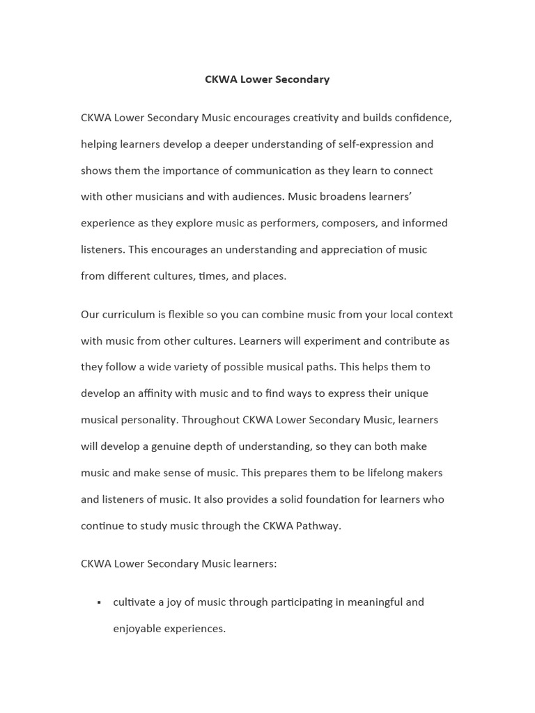 CKWA Lower Secondary Music | PDF