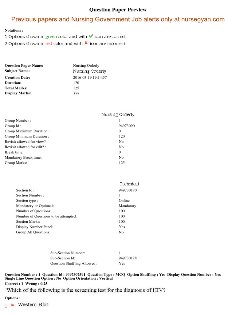 ESIC Nursing Orderly 2016 | Download Free PDF | Multiple Choice ...