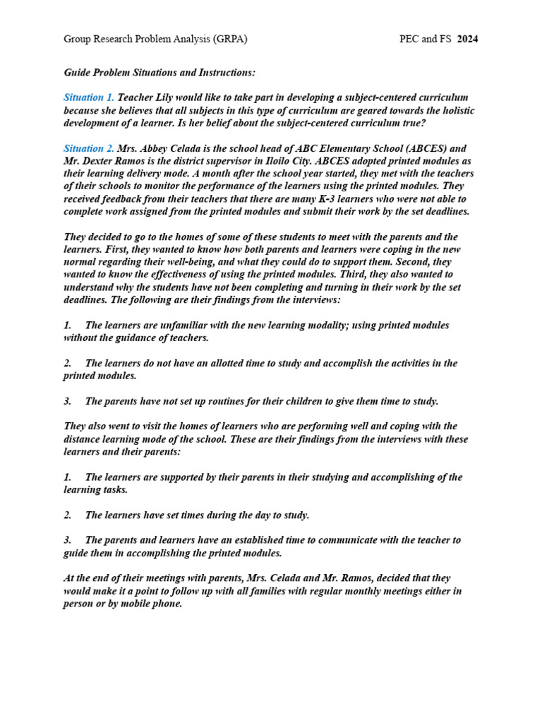 Grpa Pec and Fs for Mr. Pascua and Engr. Sasa 2024 2 | PDF | Learning ...