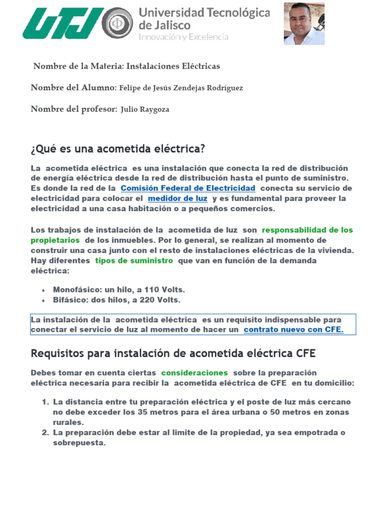 Instalación de Acometida Eléctrica CFE | PDF | Enchufes y tomas de ...