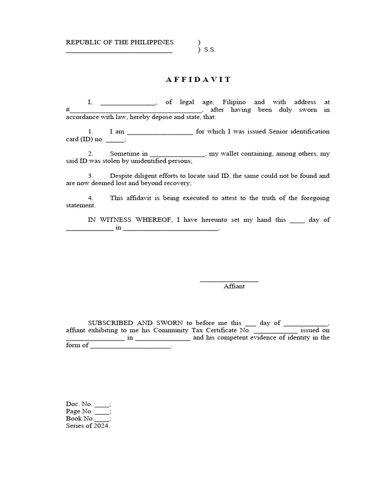 AffIdavit of Loss Template | PDF