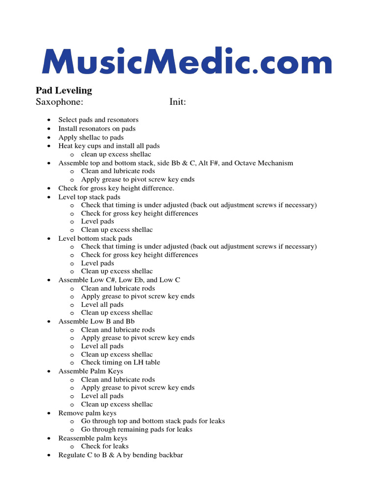 Saxophone Pad Leveling Guide | PDF | Cooking, Food & Wine | Home & Garden