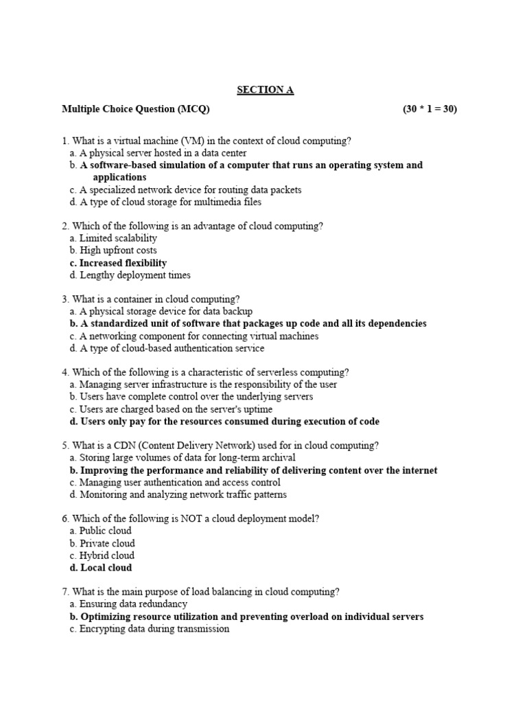 Cloud Computing MCQs and Concepts Guide | PDF | Cloud Computing | Software As A Service