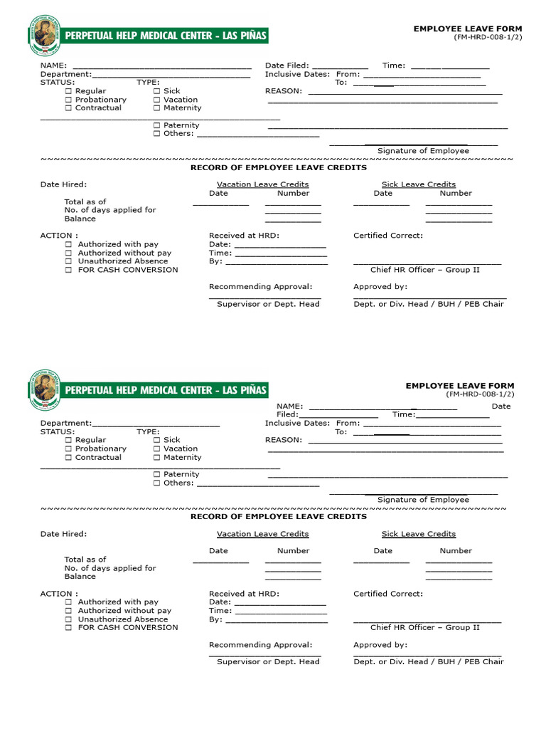 EMPLOYEES LEAVE FORM (Rev.02) | PDF | Business Ethics | Working Time