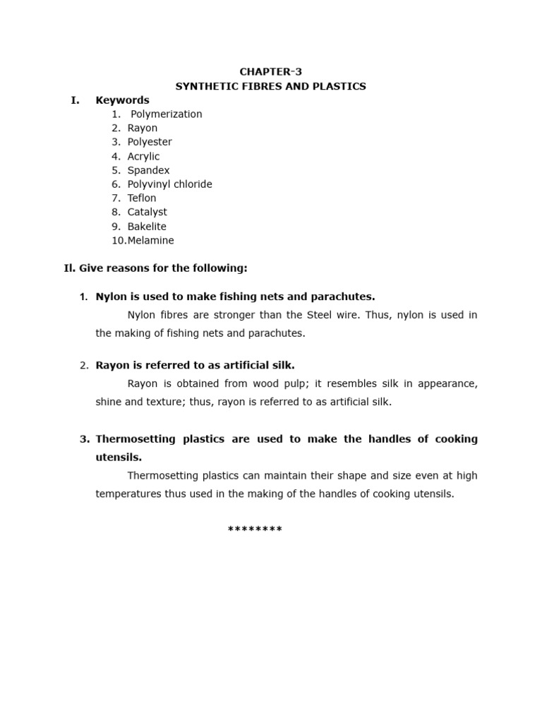 Std8 Chap-3 Synthetic Fibres and Plastics | PDF | Plastic | Thermoplastic
