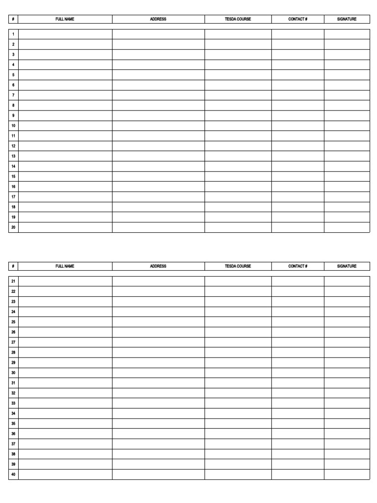 Tesda Attendance Form | PDF