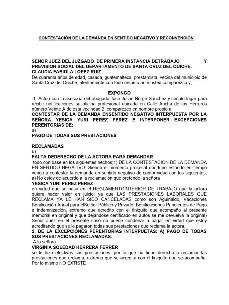 Contestación de Demanda Negativa | PDF | Demanda judicial | Justicia