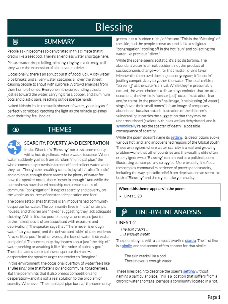 Blessing (Summary, Analysis & Themes) | PDF | Poetry