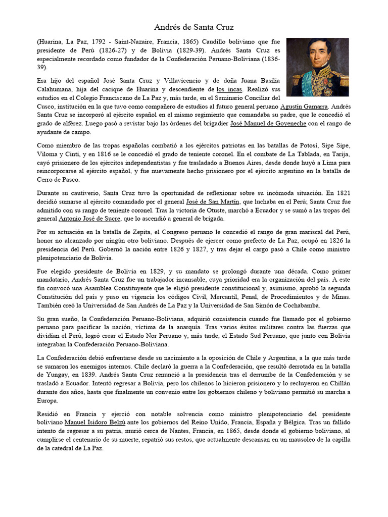 Andrés Santa Cruz: Caudillo y Presidente | PDF | América del Sur