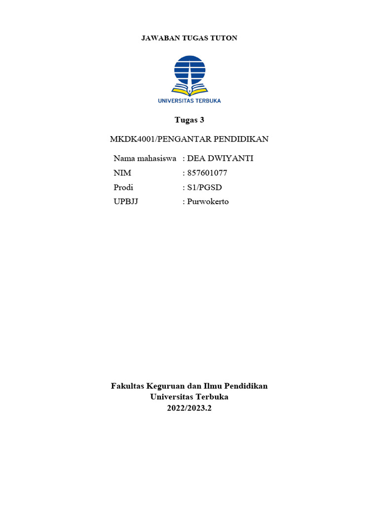 TT 3 MKDK 4001 Pengantar Pendidikan | PDF