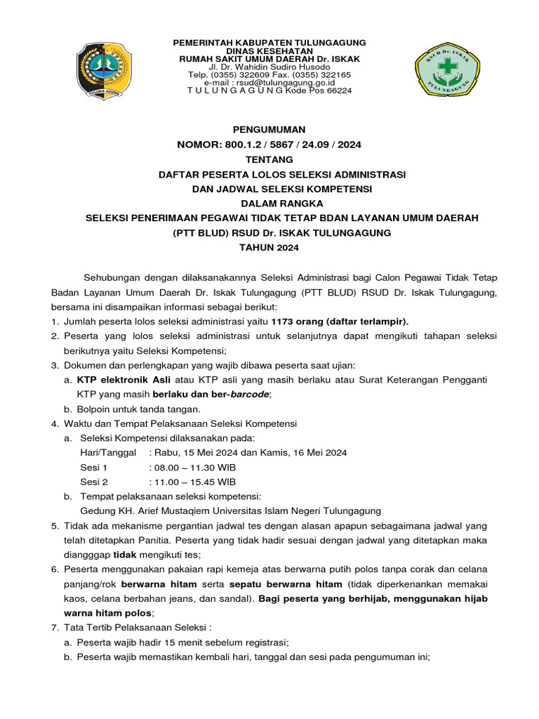 Pengumuman Lolos Seleksi Administrasi | PDF