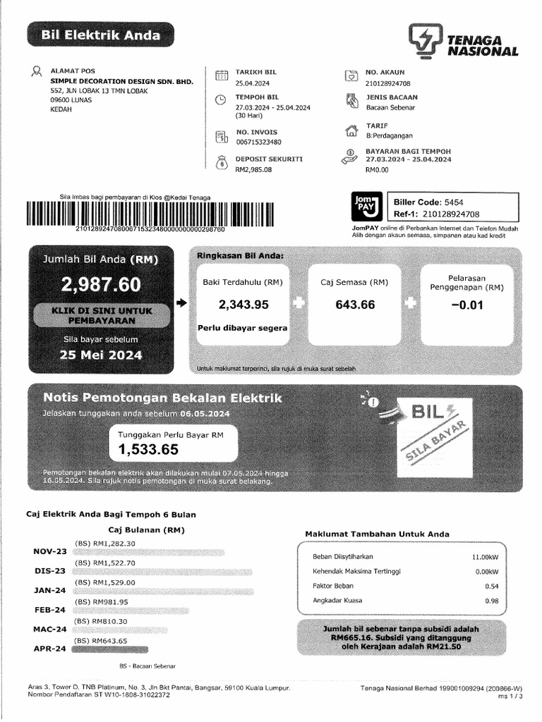 No552 TNB Bill | PDF