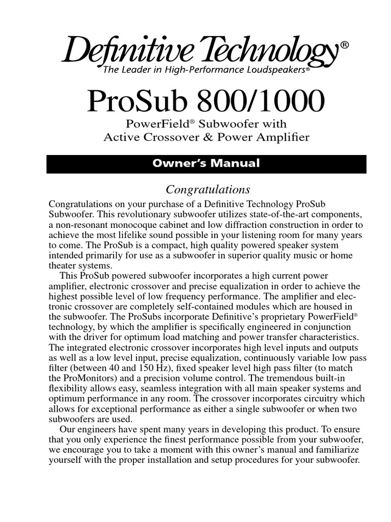 Prosub 800 | PDF | Loudspeaker | Amplifier