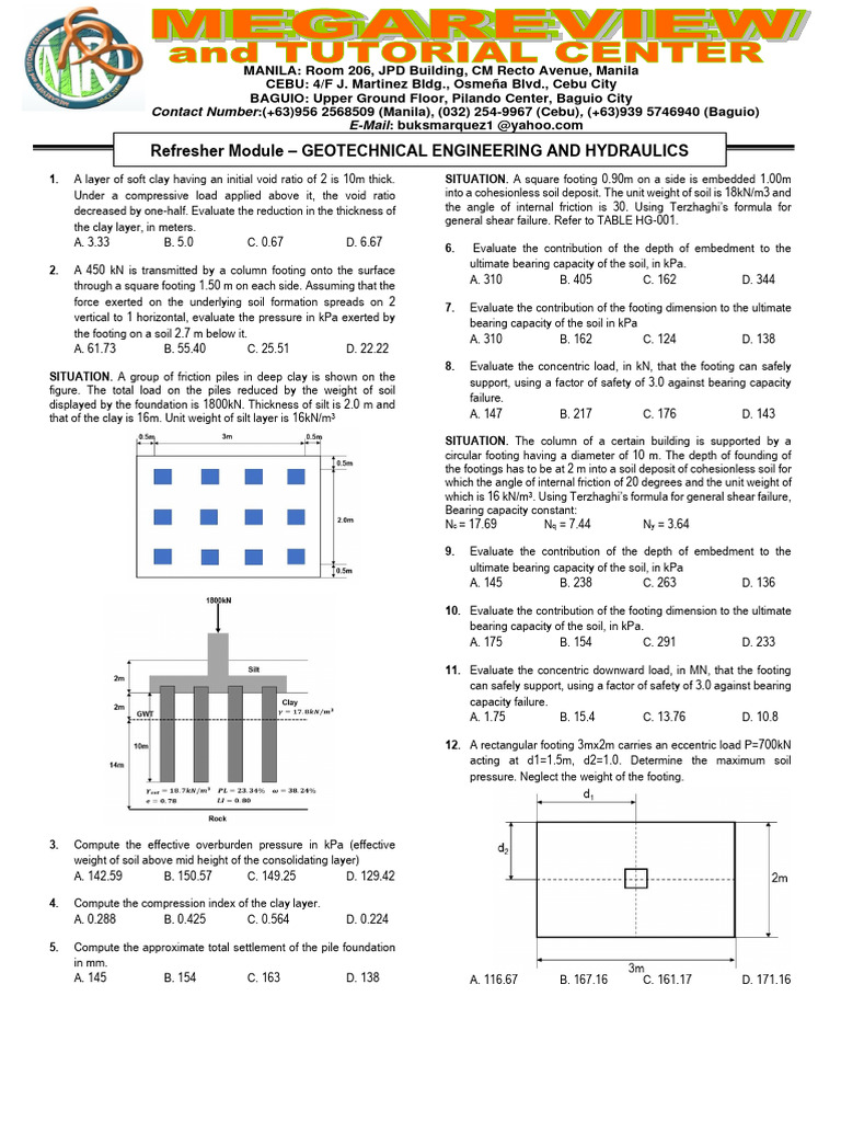 Refresher Module 03 Geotechnical Engineering and Hydraulics | PDF | Civil Engineering | Earth ...