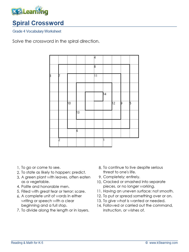 Grade 4 Vocabulary Crossword Worksheet | PDF