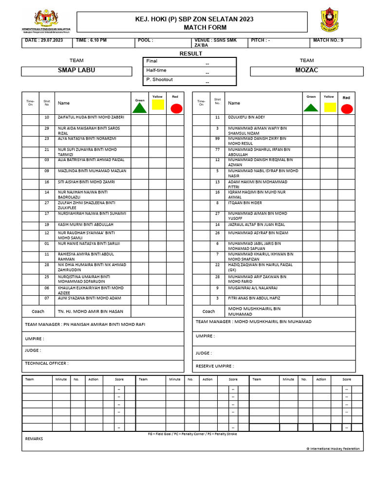 MATCH FORM HOKI | PDF | Malaysia | High Schools And Secondary Schools