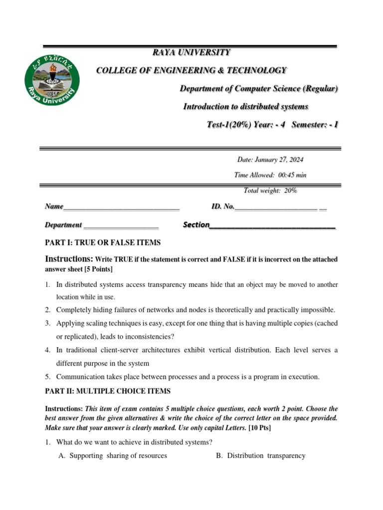 Introducion To Distributed Systems Test1 2016 Pdf Distributed