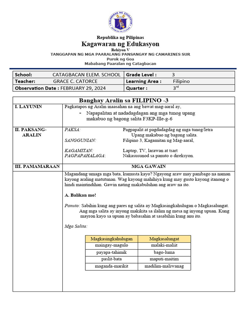 LP in Filipino 3 | PDF
