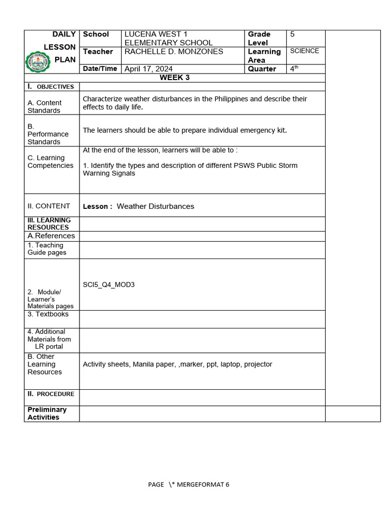 Dlp-Science-W3-Weather Disturbances - Co4. Edited | PDF | Weather | Tropical Cyclones