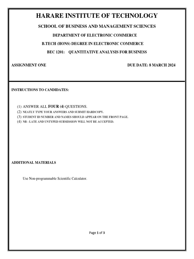 Bec 121 - Assignment One - 2024 | PDF