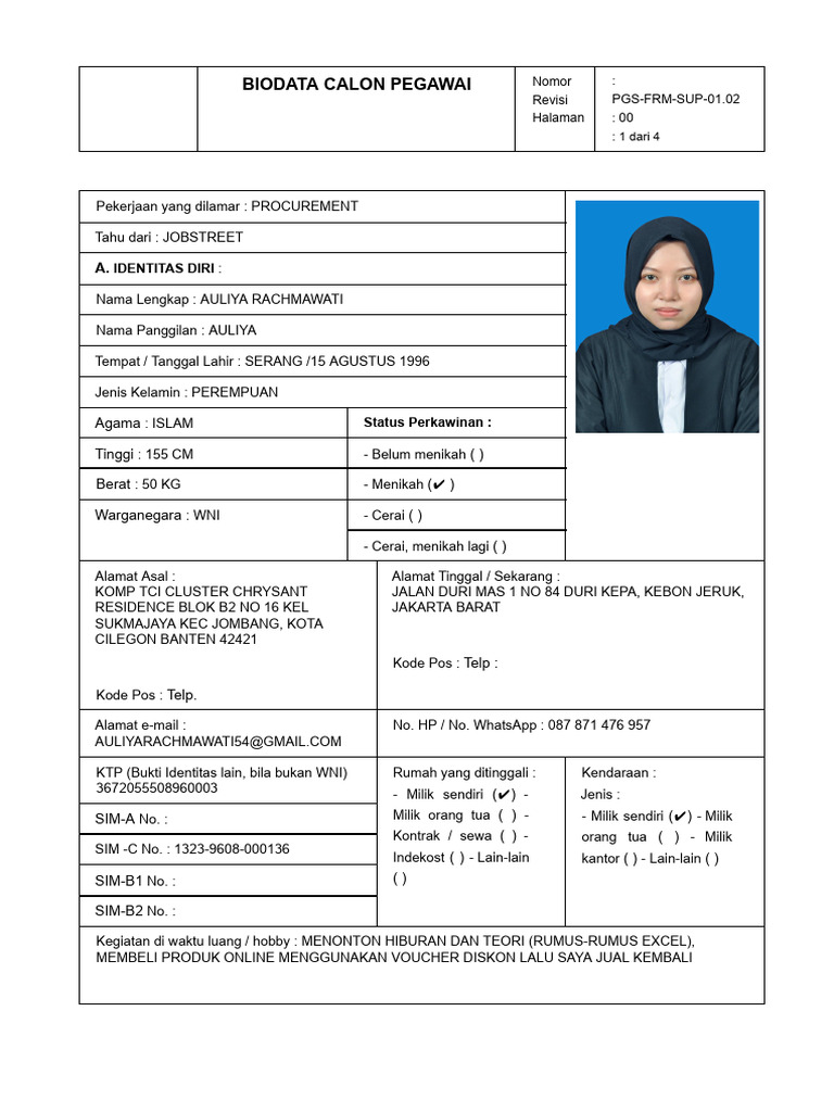 Application Form PT PGS | PDF