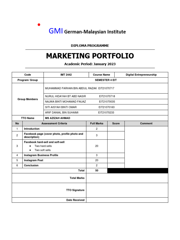 IMT2442 - Marketing Portfolio Template | PDF | Foods