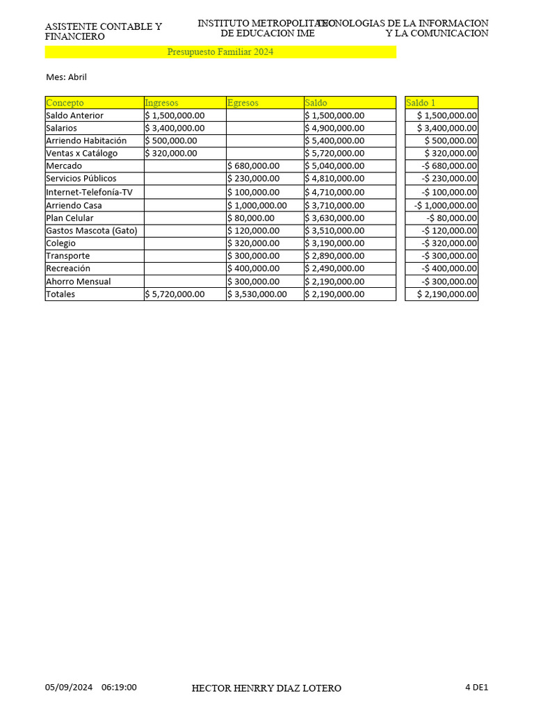 Taller - Excel - Ejercicio - 1 Y2 de Tecnologia Hector Henrry Diaz Lotero | PDF | Fruta