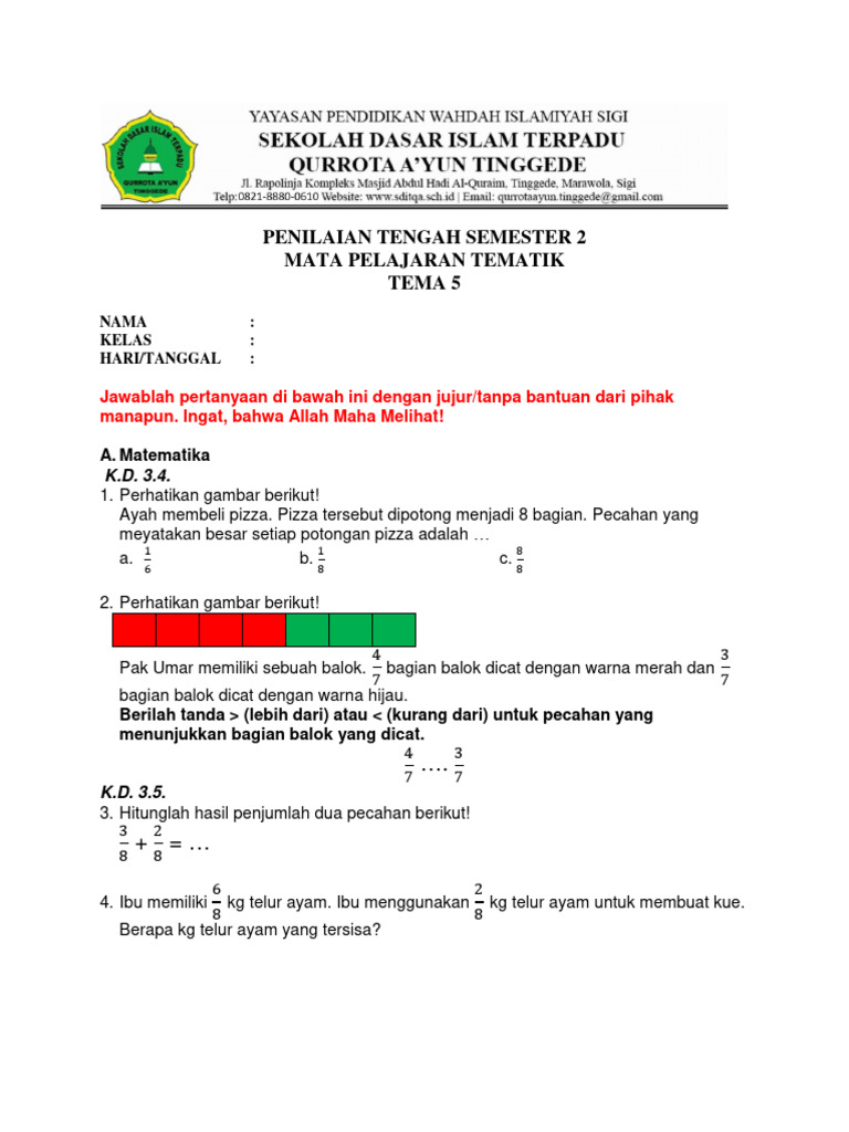 Penilaian Tengah Semester 2 Mata Pelajar Pdf