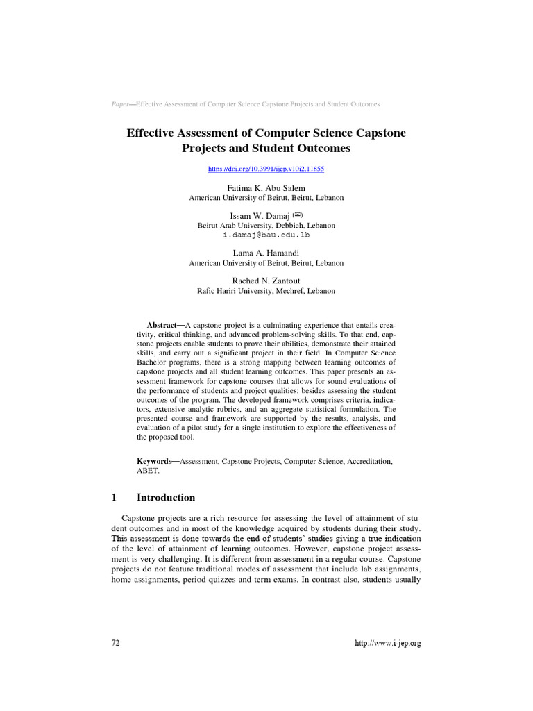 Computer Science Capstone Project Assessment | PDF | Rubric (Academic) | Evaluation