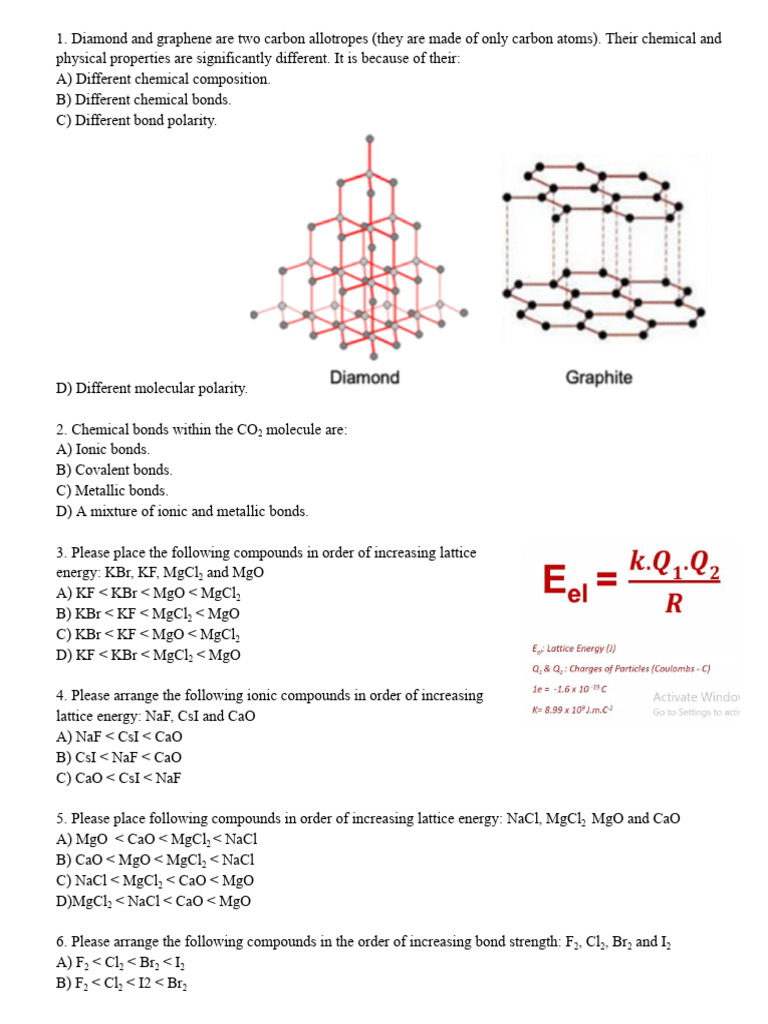 Chemical Bonding and Molecular Properties Quiz | PDF | Chemical Bond ...