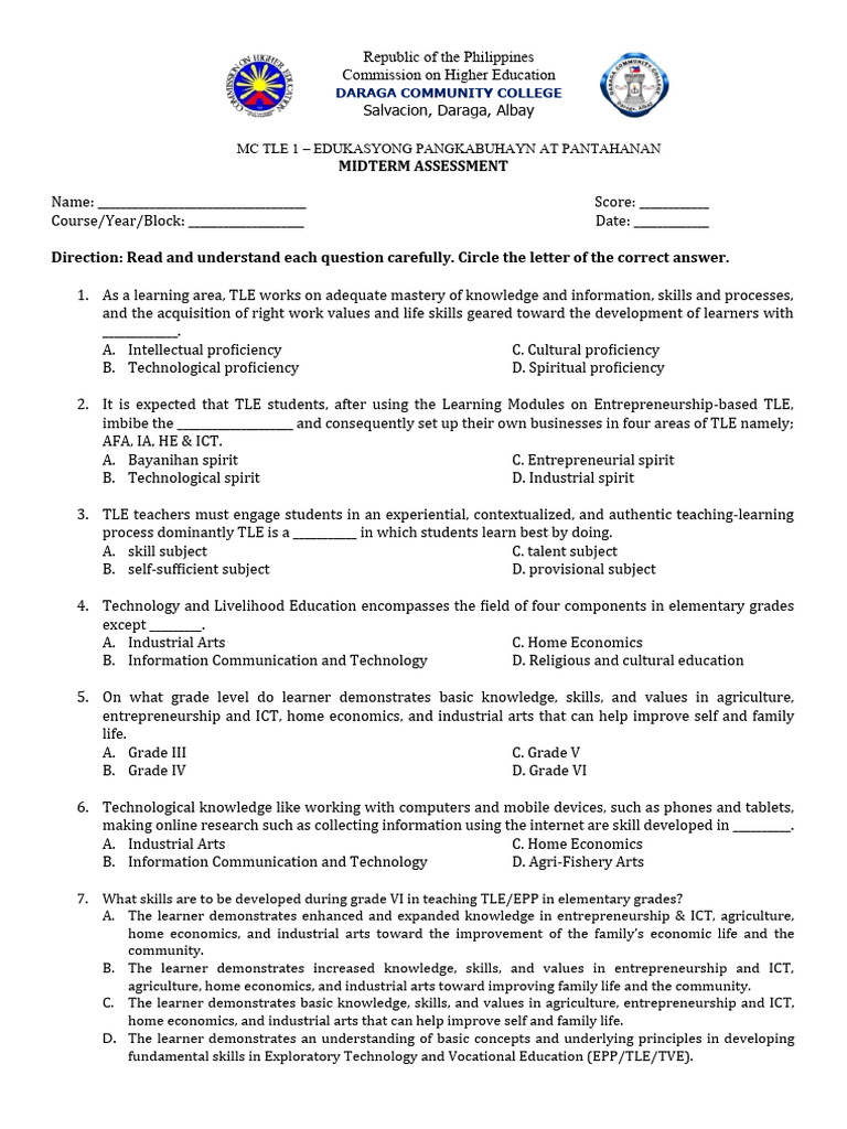 MC TLE MIDTERM ASSESSMENT (Final Copy) | PDF | Learning | Educational Technology