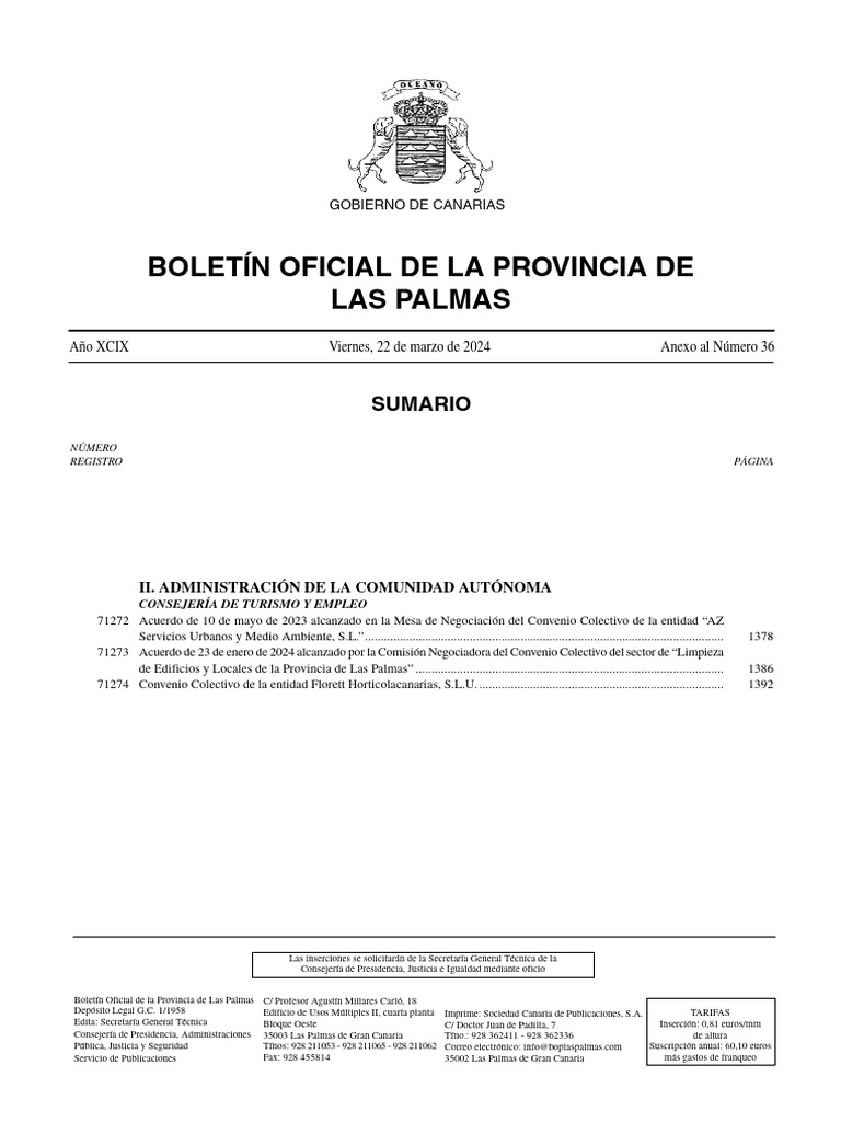 Revisión Salarial 2024 Conv - Colect. Limpieza Las Palmas | PDF | Tratado | Salario mínimo