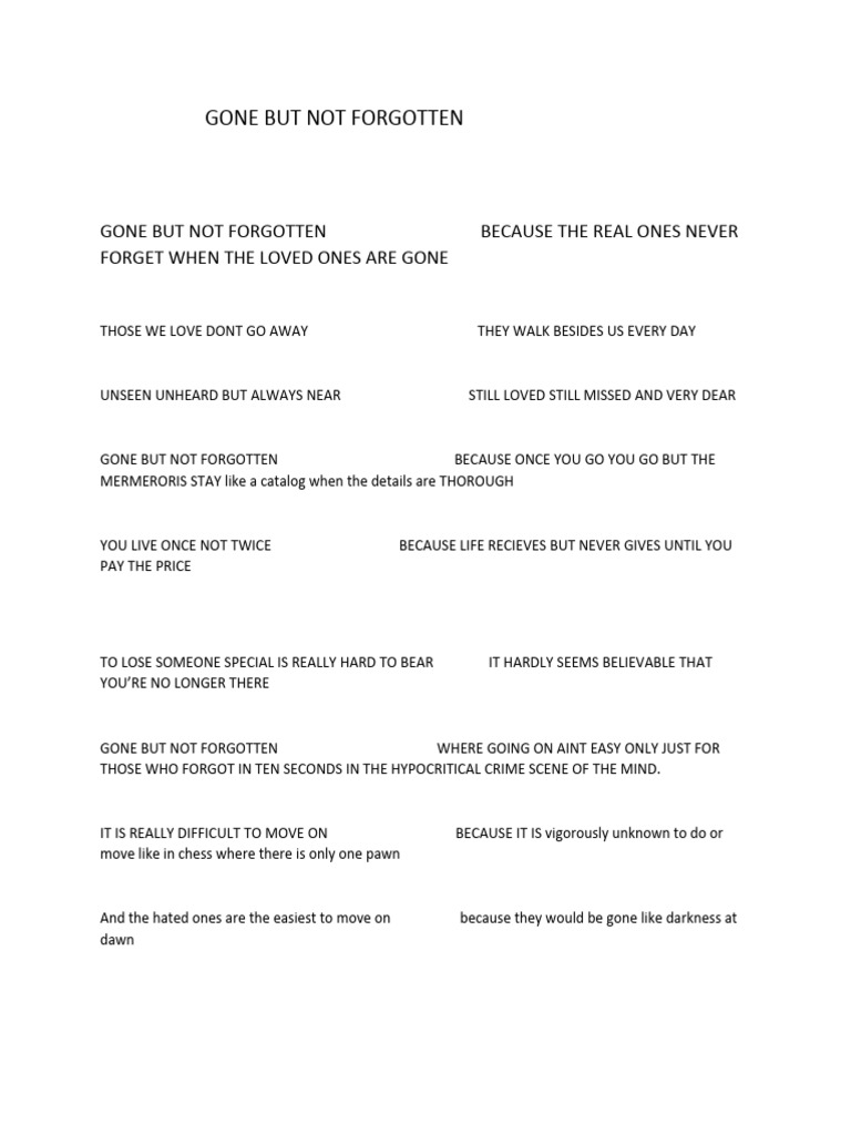 Gone But Not Forgotten | PDF