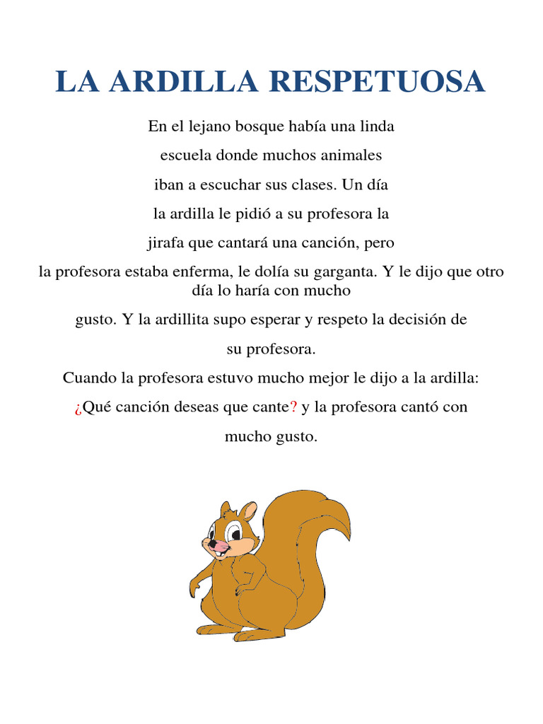 La Ardilla Respetuosa: Un Cuento Corto | PDF | Artes del Lenguaje y ...