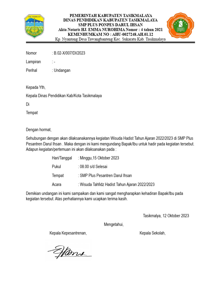 Surat undangan untuk camat | PDF