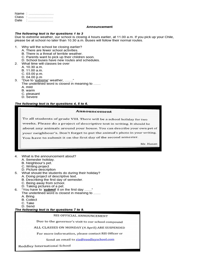 Home Learning Announcement Kls 8 Genap'24 | PDF