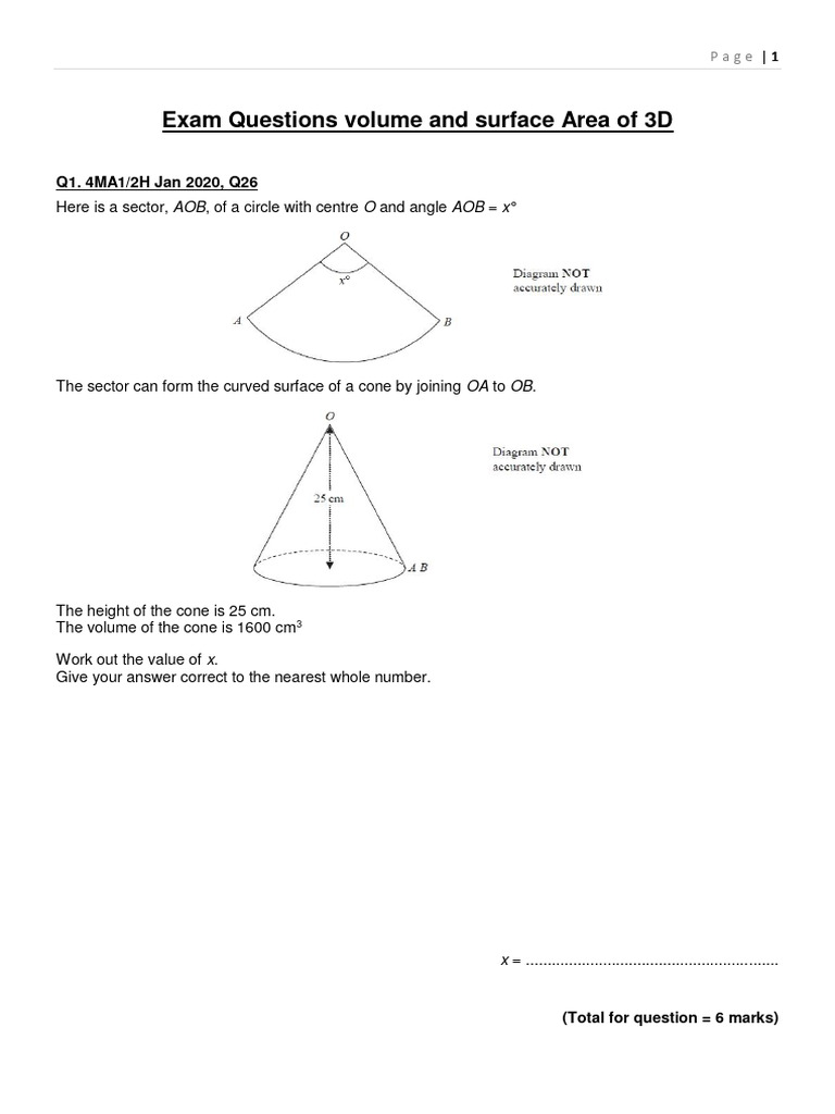Volume and Surface Area Exam Questions | PDF | Sphere | Area