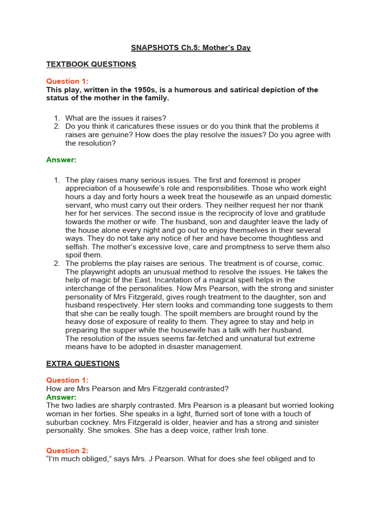 Mother's Day Play Analysis | PDF | Humour