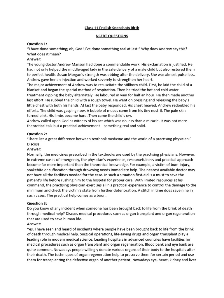 Snapshots CH 7 Birth Q-Ans | PDF | Organ Transplantation | Clinical Medicine