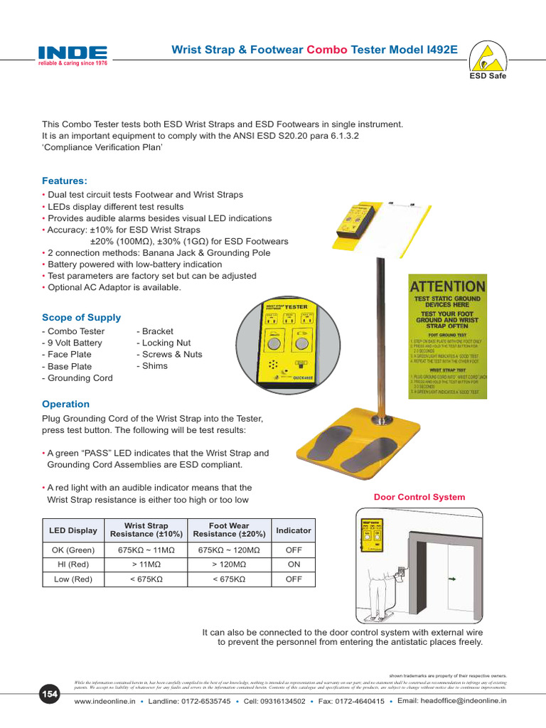 QUICK 492E - Wrist-Strap-Footwear-Tester | PDF | Electrostatic ...