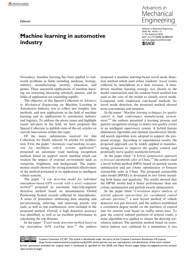 Yao Feng 2018 Machine Learning in Automotive Industry | PDF | Machine ...