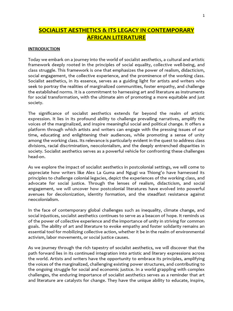 Socialist Aesthetics Lecture | PDF | Socialism | Postcolonialism