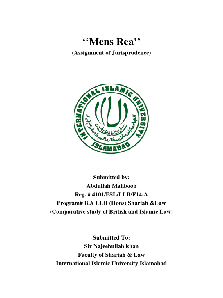 Understanding Mens Rea in Law | PDF | Mens Rea | Recklessness (Law)